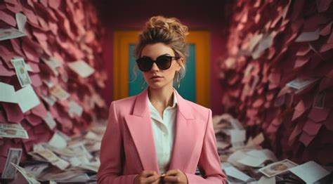 Premium Ai Image A Portrait Of A Blonde Woman In A Pink Dress Against A Pink Background