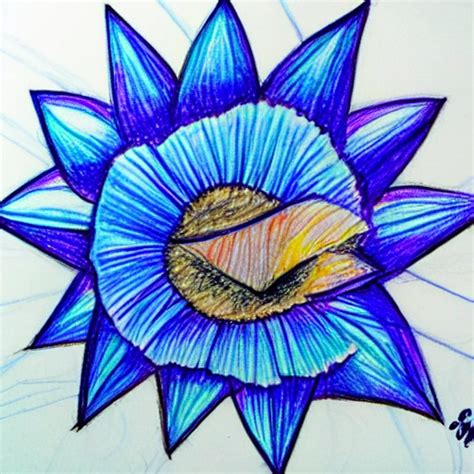 Blue Flower Sunrise Trippy Cartoon Pencil Sketch Arthub Ai