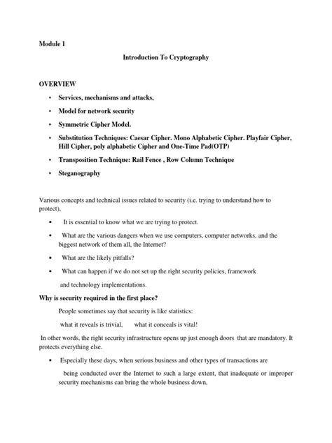 cryptography module 1 part 1 notes pdf key cryptography cryptography