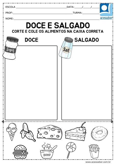 Atividade de ciências Os sabores Ed Infantil e 1º ano Acessaber