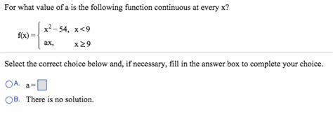 solved for what value of a is the following function