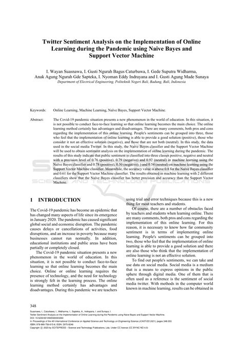 pdf twitter sentiment analysis on the implementation of online learning during the pandemic