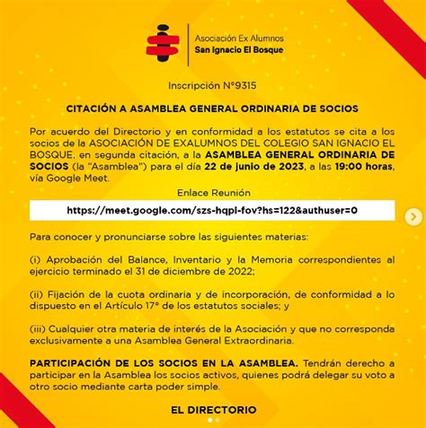 Asociación De Exalumnos San Ignacio El Bosque Citación a asamblea