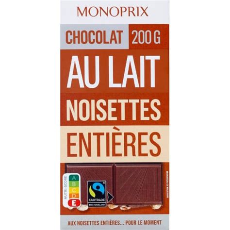 Monoprix Chocolat au lait aux noisettes entières Max Havelaar