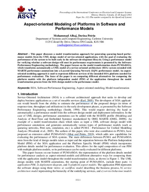 pdf aspect oriented modeling for performance evaluation with uml marte lqn and csm