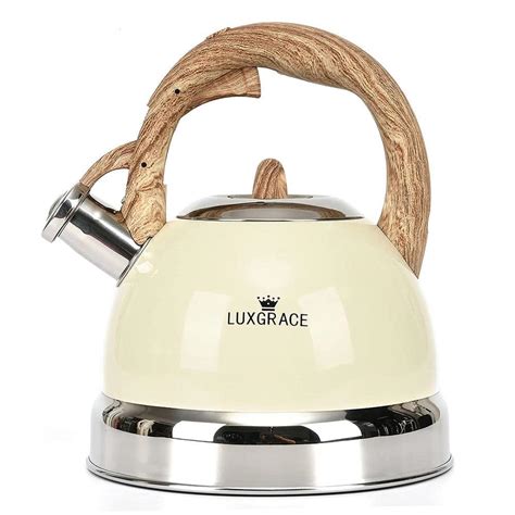 Creative Home 12 Cups Creamy White Stainless Steel Whistling Tea Kettle
