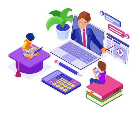 Educación a distancia en línea desde casa Vector Premium