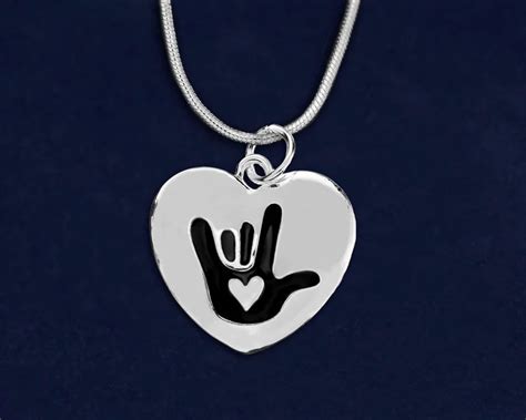 I Love You Sign Language Symbol Deaf Awareness Heart Necklace