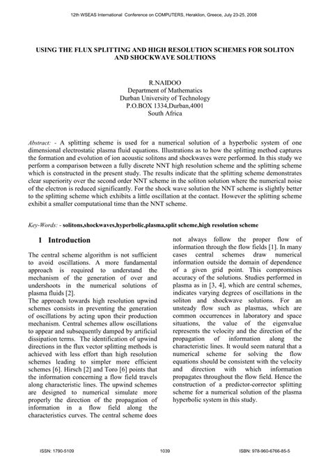 pdf using the flux splitting and high resolution schemes for soliton and shockwave solutions