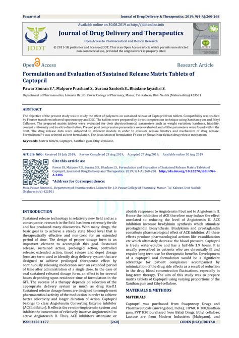 PDF Formulation And Evaluation Of Sustained Release Matrix Tablet Of