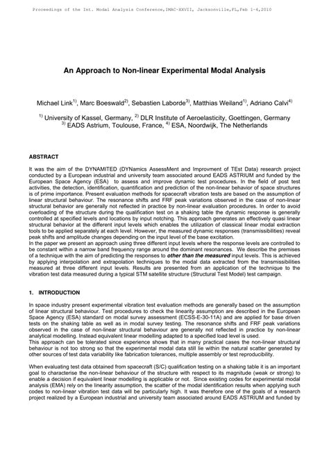 pdf an approach to non linear experimental modal analysis