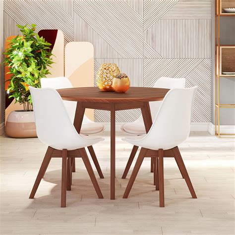 Conjunto Mesa De Jantar Redonda V Rtice Cm Nozes Cadeiras Leda