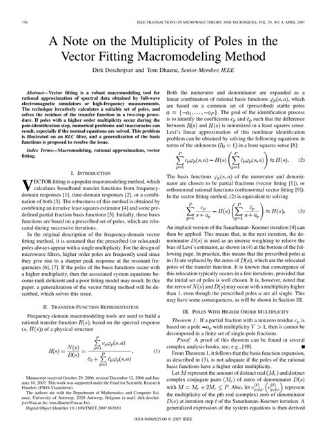 pdf a note on the multiplicity of poles in the vector fitting macromodeling method