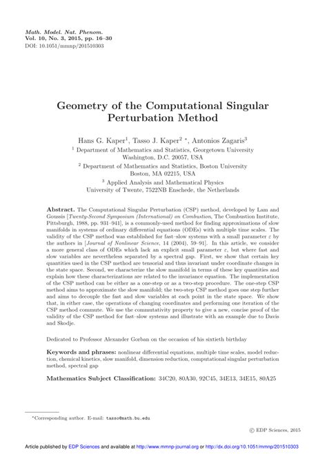 pdf geometry of the computational singular perturbation method