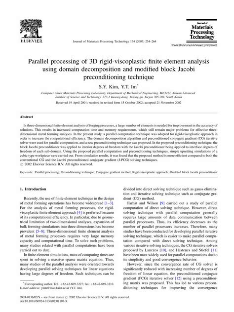 pdf parallel processing of 3d rigid viscoplastic finite element analysis using domain