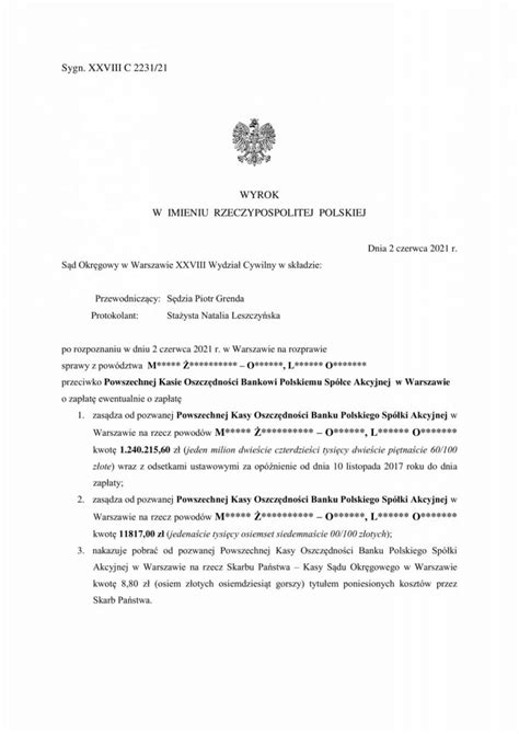 Kancelaria prawomocnie wygrywa 1 240 215 PLN Umowa PKO BP SA Własny