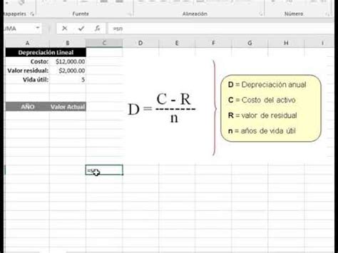 Depreciación Lineal en Excel YouTube