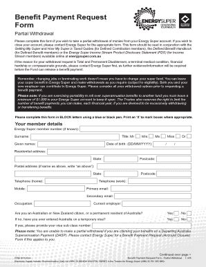 Fillable Online Energysuper Partial Withdrawal Energysuper