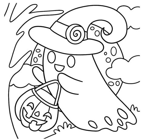 Coloriage Joyeux Halloween avec un fantôme télécharger et imprimer