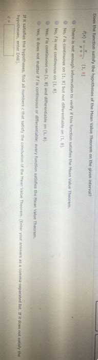 solved does the function satisfy the hypotheses of the mean