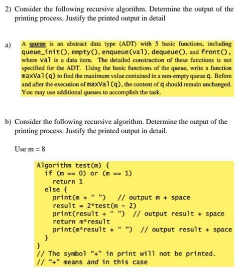 solved 2 consider the following recursive algorithm