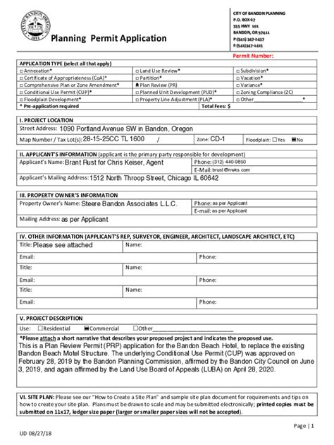 Fillable Online Planning Permit Application City Of Bandon Fax Email