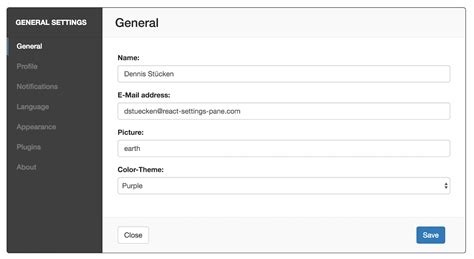 react app setting panel component reactscript