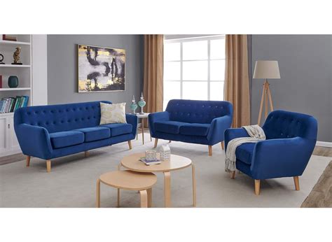 Canapé scandinave 3 places tissu velours bleu VIKY DIP