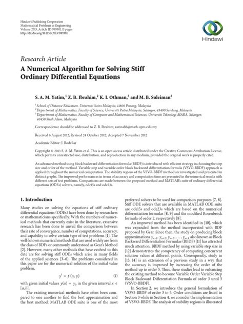 a numerical algorithm for solving stiff ordinary differential equations pdf mathematical