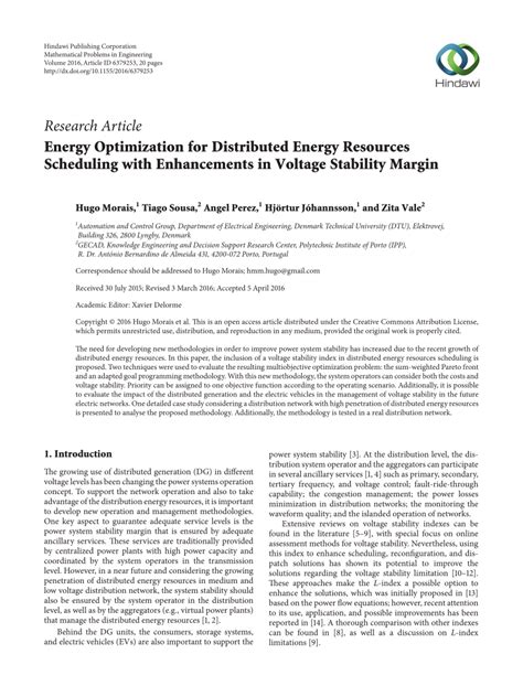 pdf energy optimization for distributed energy resources scheduling with enhancements in