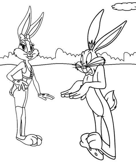 Desenho De Lola Bunny Usando Luvas Do Pernalonga Para Colorir