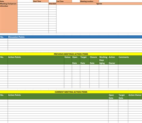 Minutes Of Meeting Excel Template
