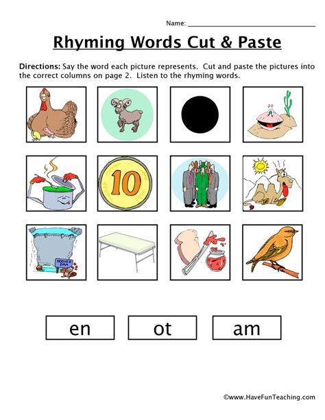 Rhyming Words En Ot Am Cut And Paste Worksheet By Teach Simple