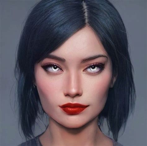 A Woman With Black Hair And Red Lipstick