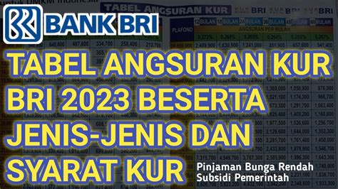 Tabel Angsuran Kur Bri Beserta Jenis Jenis Dan Syarat Pengajuan