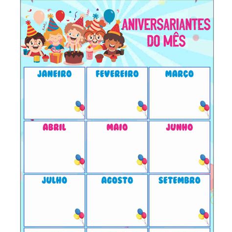 Banner Escolar Aniversariantes do Mês Impressão Digital Shopee Brasil