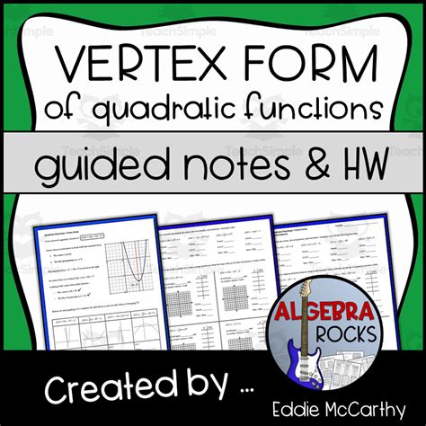 Quadratic Functions Vertex Form Guided Notes Homework Set By Teach