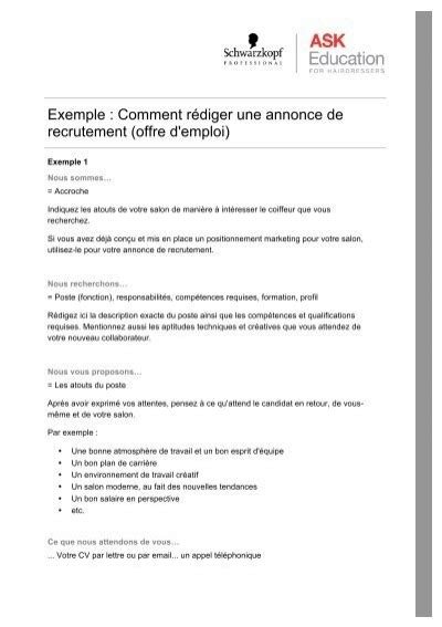 Exemple Comment rédiger une annonce de recrutement offre d