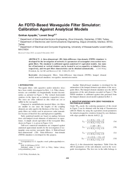 pdf an fdtd based waveguide filter simulator calibration against analytical models levent