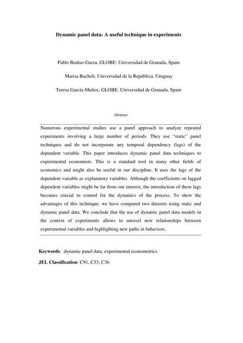 pdf dynamic panel data a useful technique in experiments