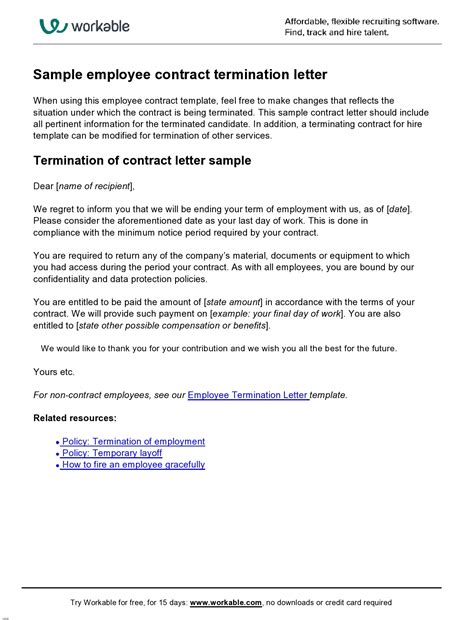 Exle Of Employment Contract Termination Letter Infoupdate Org
