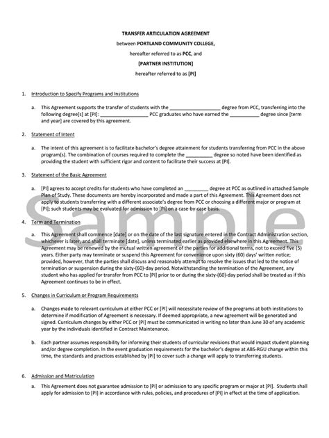 Fillable Online Articulation Agreement Template Spring 2017 Docx Fax