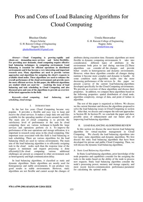 pdf pros and cons of load balancing algorithms for cloud computing