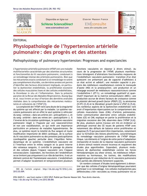 PDF Physiopathologie de lhypertension artérielle pulmonaire des