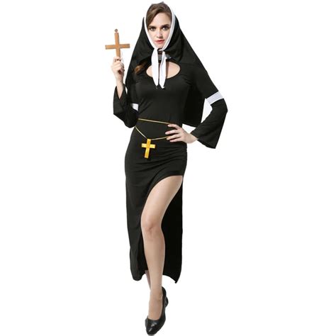 Adult Nuns Halloween Costume Cosplay Sexy Side Split Jesus Christ Female Missionary Priestess