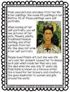 Frida Kahlo Biography And Questions By Primary Painters TPT