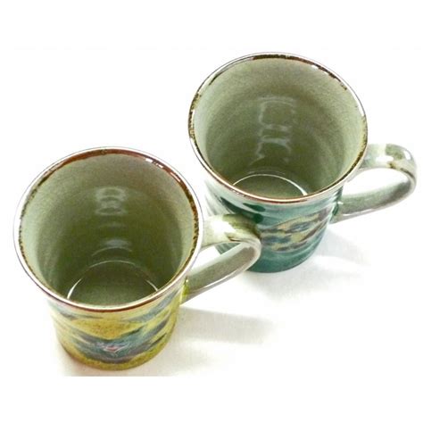 九谷焼 ペアマグカップ 吉田屋木米ツートン 丸紋松竹梅緑塗り 裏絵 Kutani pair mug おしゃれ 手描き 転写紙 吉田屋 縁起柄