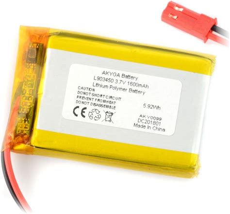Akyga Akumulator Li Pol 1600Mah 1S 3 7V Złącze Jst Bec Gniazdo