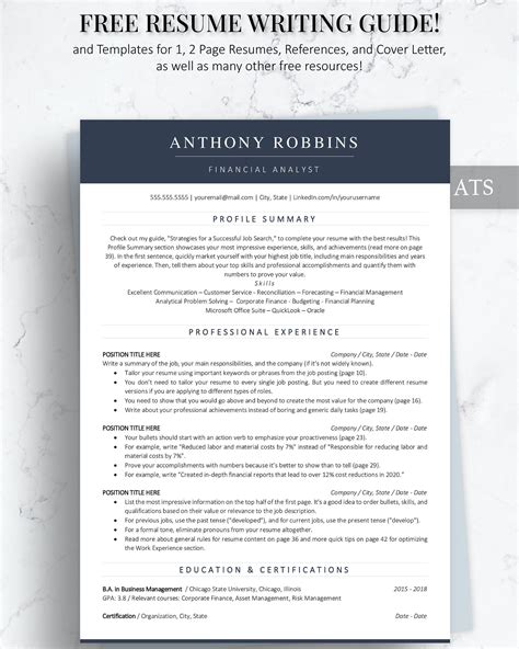 ATS Resume Template Word And Google Docs Professional Finance Resume