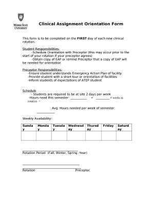 Clinical Assignment Orientation Doc Template PdfFiller